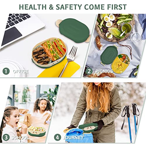 BoofWate Bento Lunch Box, Green, Leakproof, Portable, Microwave Safe, 3-13 Years
