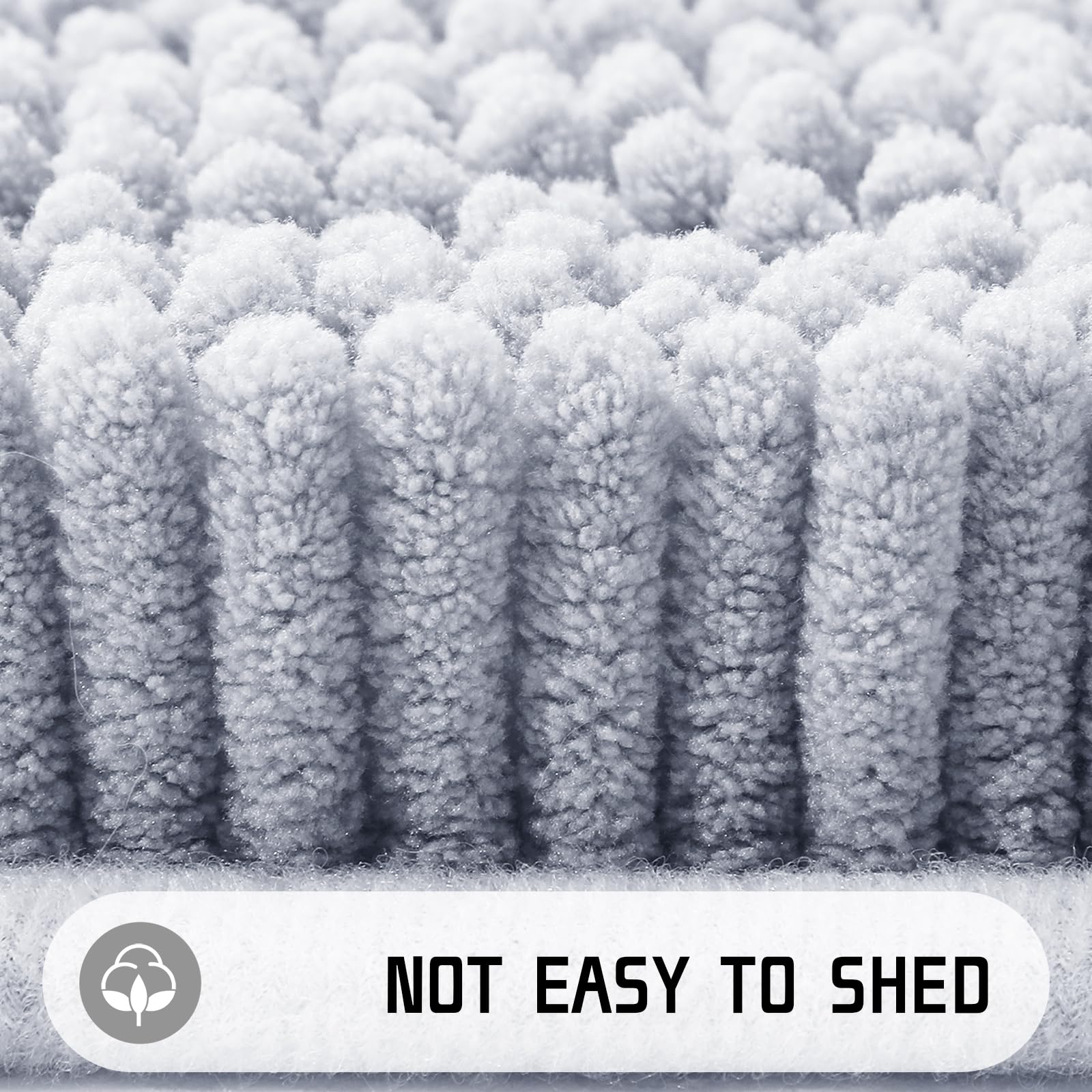Yimobra Bathroom Rug Mat, 32'' x 20'', Luxury Chenille Shaggy Bath Rugs, Extra Soft & Thick, Absorbent Water, Non-Slip, Machine Washable, Bath Mats for Bath Floor,Tub and Shower, Silver