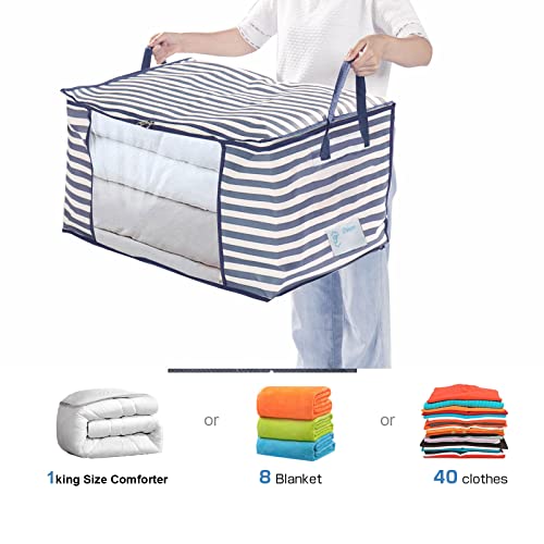 Fajyaz 105L Clothing Storage Bags, Blankets, And Quilts Storage Bags With Zippers(3 Pack)Foldable Organizer With Reinforced Handle,Clear Window
