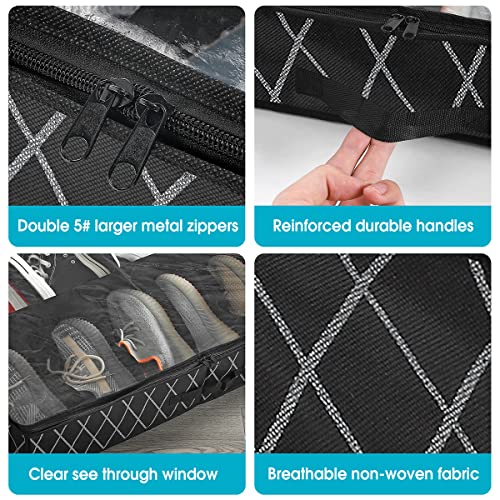 BAYUTE Under Bed Shoe Storage Organizer - 2 Pack Set with Zipper and Handle, Transparent Window, Foldable Non Woven Shoe Organizer (BLACK)