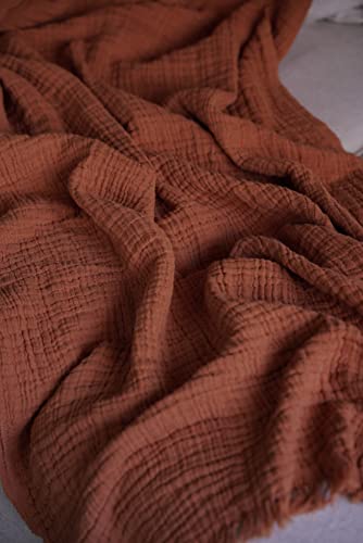 Peshtemania Premium Gauze Muslin Terracotta Throw Blanket for Adults 4-Layers Tassel Farmhouse 100% Cotton Summer Throw Blanket for Bed Couch Sofa, Ultra Soft & Lightweight |40"x70"|