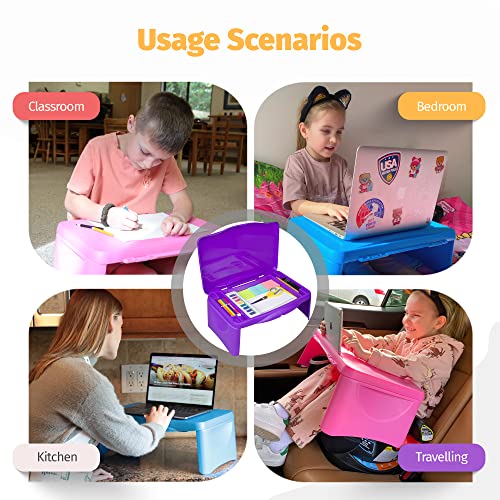 Purple Folding Lap Desk - Foldable Table for Work, Study, Gaming, Arts, Crafts, School - Collapsible Laptop Tray with Storage Compartment - Portable Writing Station for Kids, Adults