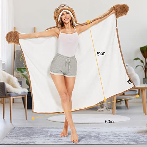 THREE POODLE Sloth Wearable Hooded Blanket Sloth Gifts for Adults Women Kids, Warm and Cozy Wearable Sloth Blanket Hoodie, Premium Sloth Bedding Sloth Throws