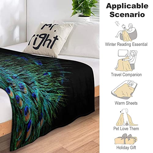 Peacock Feather Flannel Fleece Throw Blankets 50"X40" Lightweight Fluffy Winter Fall Blanket Cozy Soft Fuzzy Plush Home Decor for Couch Bed Sofa Bedroom Living Room Travel