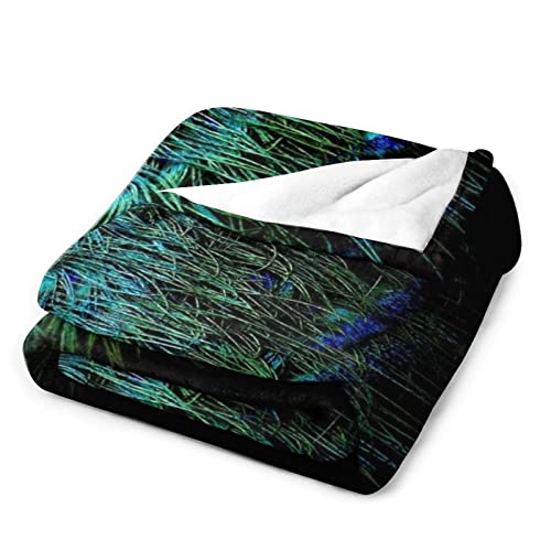 Peacock Feather Flannel Fleece Throw Blankets 50"X40" Lightweight Fluffy Winter Fall Blanket Cozy Soft Fuzzy Plush Home Decor for Couch Bed Sofa Bedroom Living Room Travel