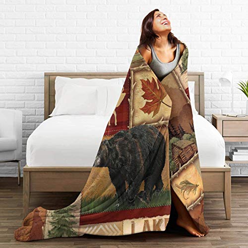 Cyloten Blanket Rustic Lodge Bear Moose Deer Fleece Blanket Foldrable Throw Blanket Washable Couch Sofa Fuzzy Blanket Reversible Plush Blanket Beach Blanket for Home Office