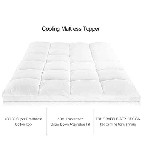KARRISMHOMELINEN Mattress Topper(King) Cooling Mattress Pad Cover Topper, 400TC Cotton Pillow Top (8-21Inch Deep Pocket)
