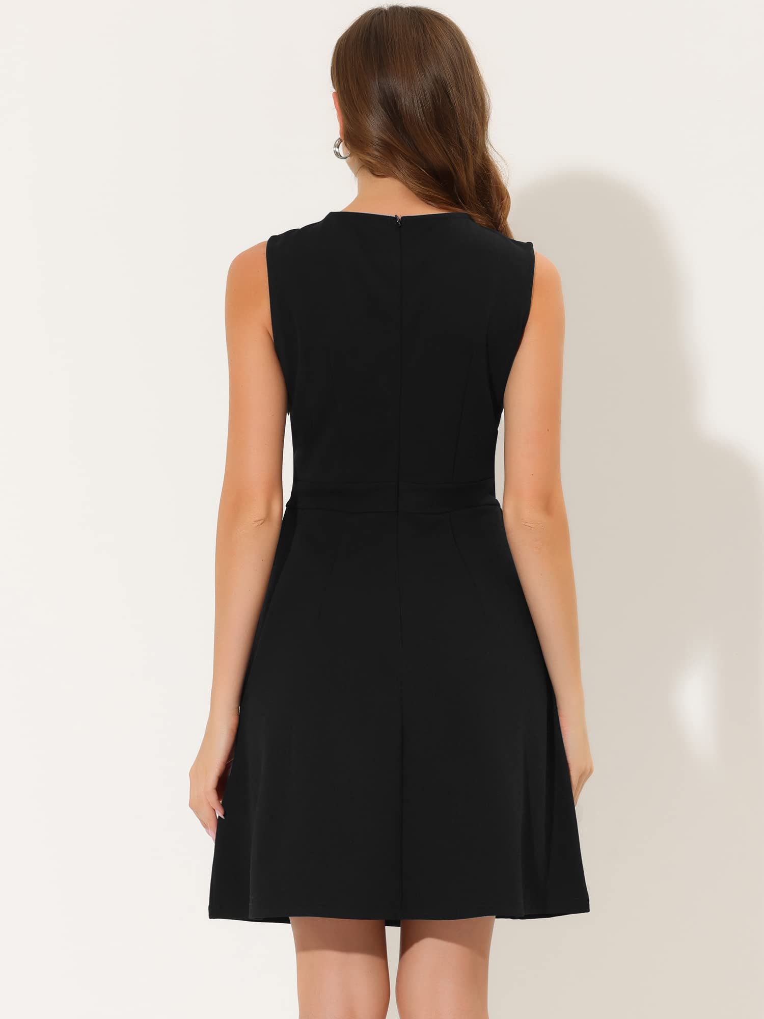 Allegra K Women's Work Dress Round Neck Solid Color Sleeveless A-Line Casual Office Dresses Large Black