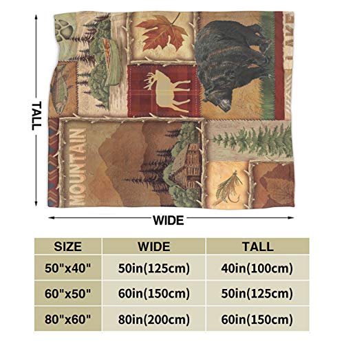 Cyloten Blanket Rustic Lodge Bear Moose Deer Fleece Blanket Foldrable Throw Blanket Washable Couch Sofa Fuzzy Blanket Reversible Plush Blanket Beach Blanket for Home Office