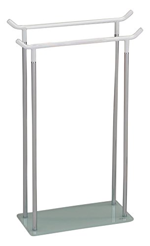 Kings Brand Furniture - Bryant Metal / Glass Free Standing Bathroom Towel Rack Stand, Chrome/White