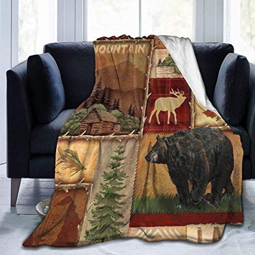 Cyloten Blanket Rustic Lodge Bear Moose Deer Fleece Blanket Foldrable Throw Blanket Washable Couch Sofa Fuzzy Blanket Reversible Plush Blanket Beach Blanket for Home Office