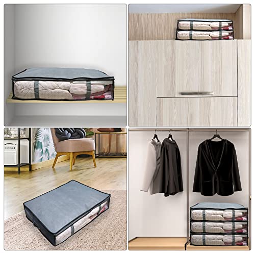 YuGtcen Underbed Storage, 3 Pcs Under Bed Storage Containers Foldable Zippered Clothing Storage Bag for Bedroom Organization, Blanket Storage Bins for Comforter, Sweaters, Clothes, etc (Grey)