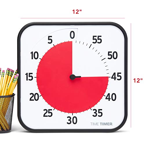 TIME TIMER 12 inch Visual Timer 60 Minute Kids Desk Countdown Clock with Dry Erase Activity Card, Also Magnetic for Kids Classroom, Homeschooling Study Tool, Task Reminder, Home and Kitchen Timer