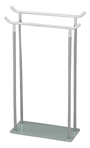 Kings Brand Furniture - Bryant Metal / Glass Free Standing Bathroom Towel Rack Stand, Chrome/White