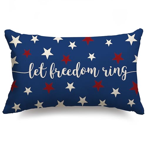 JXZYGMD 4th of July Pillow Covers 12x20 Patriotic Stars Let Freedom Ring 4th of July Memorial Day Independence Day Lumbar Throw Pillow Cover Decorations for Sofa Home Decor