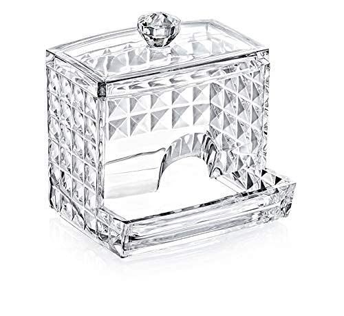 Bremen Home Acrylic Cotton Swab Holder, Diamond Design Qtip Dispenser Countertop Storage Organizer Box Jars for Bobby Pins, Cotton Balls, Makeup, Small Bathroom Accessories, Boxed