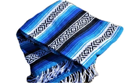 Galaxy Reborn Mexican Blanket Handwoven 82 x 54 XLarge Heavyweight Falsa in Caribbean Blue Beachy Throw