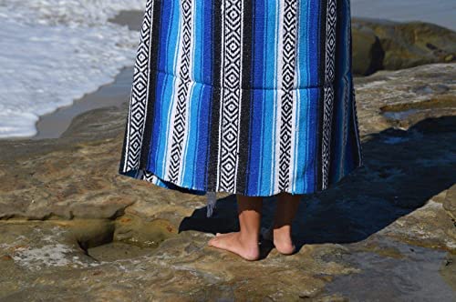 Galaxy Reborn Mexican Blanket Handwoven 82 x 54 XLarge Heavyweight Falsa in Caribbean Blue Beachy Throw