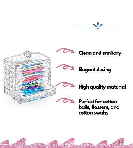 Bremen Home Acrylic Cotton Swab Holder, Diamond Design Qtip Dispenser Countertop Storage Organizer Box Jars for Bobby Pins, Cotton Balls, Makeup, Small Bathroom Accessories, Boxed