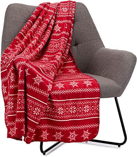 Celebright Christmas Fleece Throw - Large 50 x 60 Inch (127 x 152cm) Fluffy Microfiber Blanket Throw Over for Bed, Sofa, Couch - Plush Snuggly Cosy Winter Warmer - Scandi Nordic Red