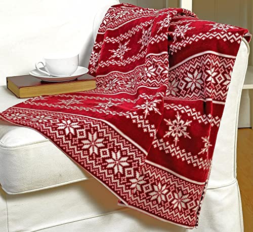 Celebright Christmas Fleece Throw - Large 50 x 60 Inch (127 x 152cm) Fluffy Microfiber Blanket Throw Over for Bed, Sofa, Couch - Plush Snuggly Cosy Winter Warmer - Scandi Nordic Red