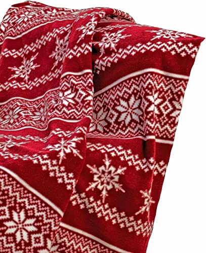 Celebright Christmas Fleece Throw - Large 50 x 60 Inch (127 x 152cm) Fluffy Microfiber Blanket Throw Over for Bed, Sofa, Couch - Plush Snuggly Cosy Winter Warmer - Scandi Nordic Red