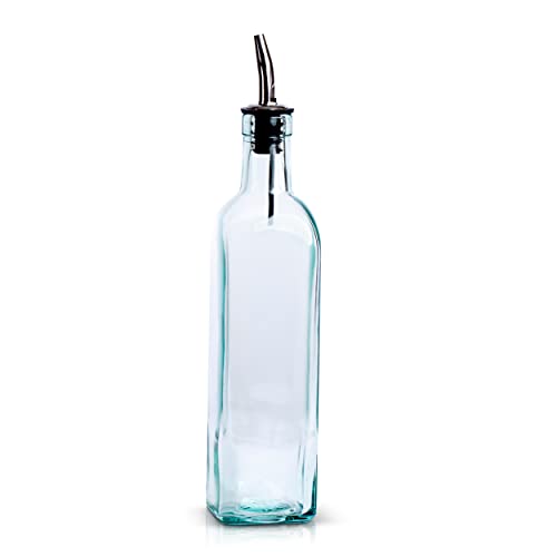 EHOMEA2Z Italian Glass Olive Oil Dispenser Bottle - 16 Oz, Clear Oil and Vinegar Cruet with Stainless Steel Spout for Kitchen, Slight Green Tint (1, 473ml)
