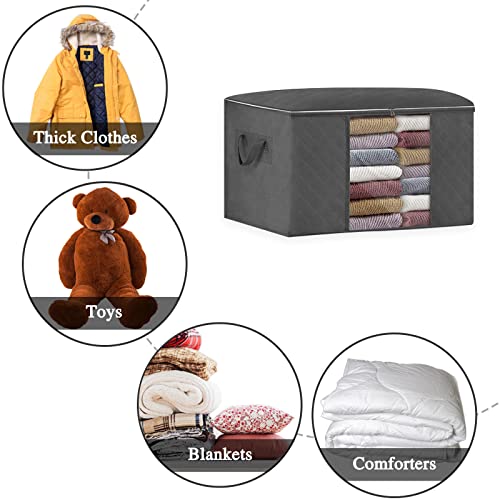 TWUTGAYW 3PCS Clothing Storage Bags with Clear Window, 90L Large Capacity Foldable Storage Bin, Closet Organizers and Storage with Durable Handles Thick Fabric for Comforters Clothes Blanket Wardrobe