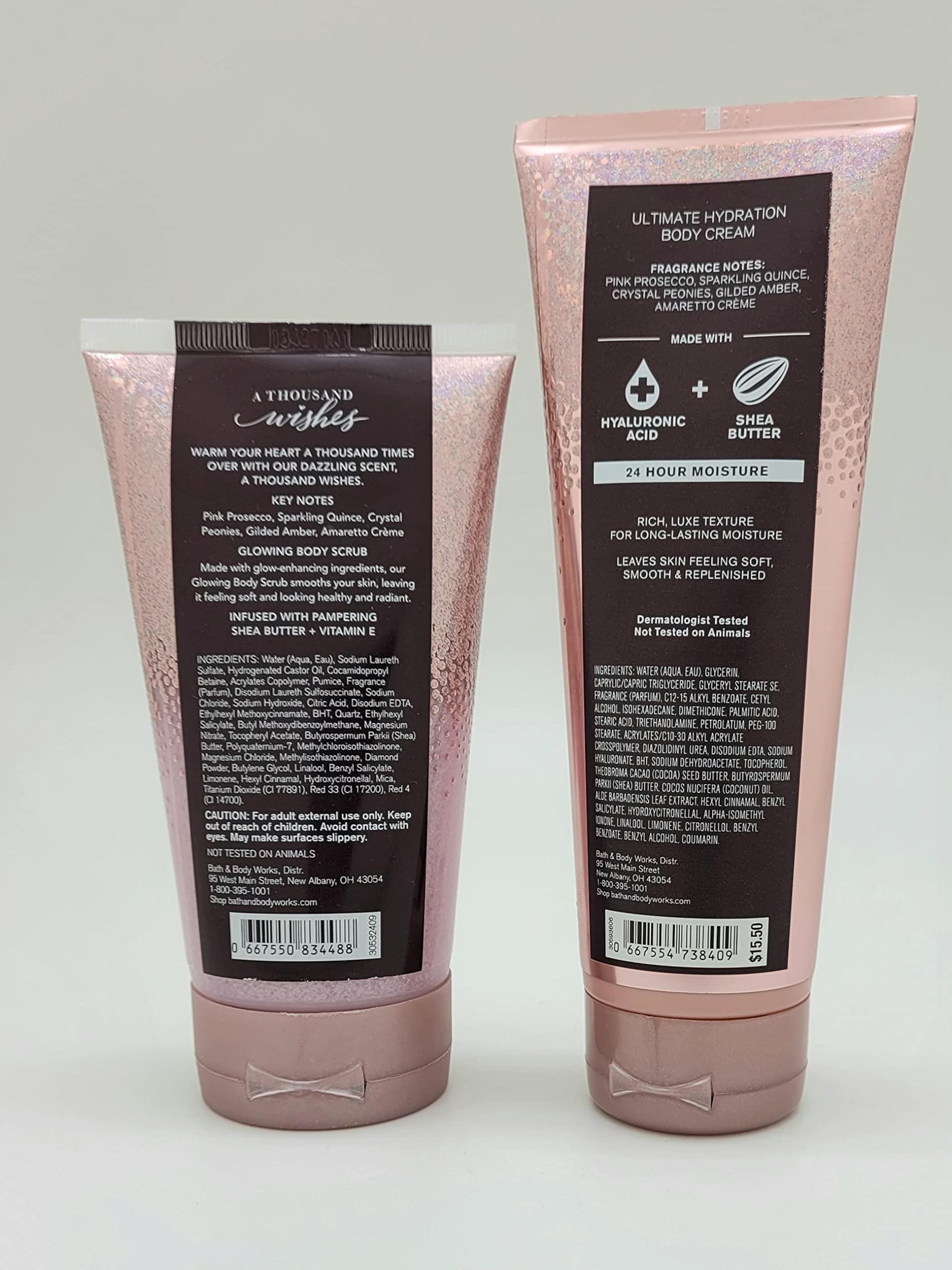 Bath & Body Works - A Thousand Wishes - 2 pc Bundle - Ultimate Hydration Body Cream - 8 oz and Glowing Body Scrub - 8 oz