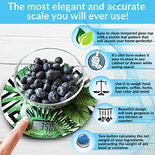 Framar Digital Food Scale and Digital Kitchen Scale, Gram Scale, Weighing Scale, Baking Scale, Small Scale β Elegant Leaf Design
