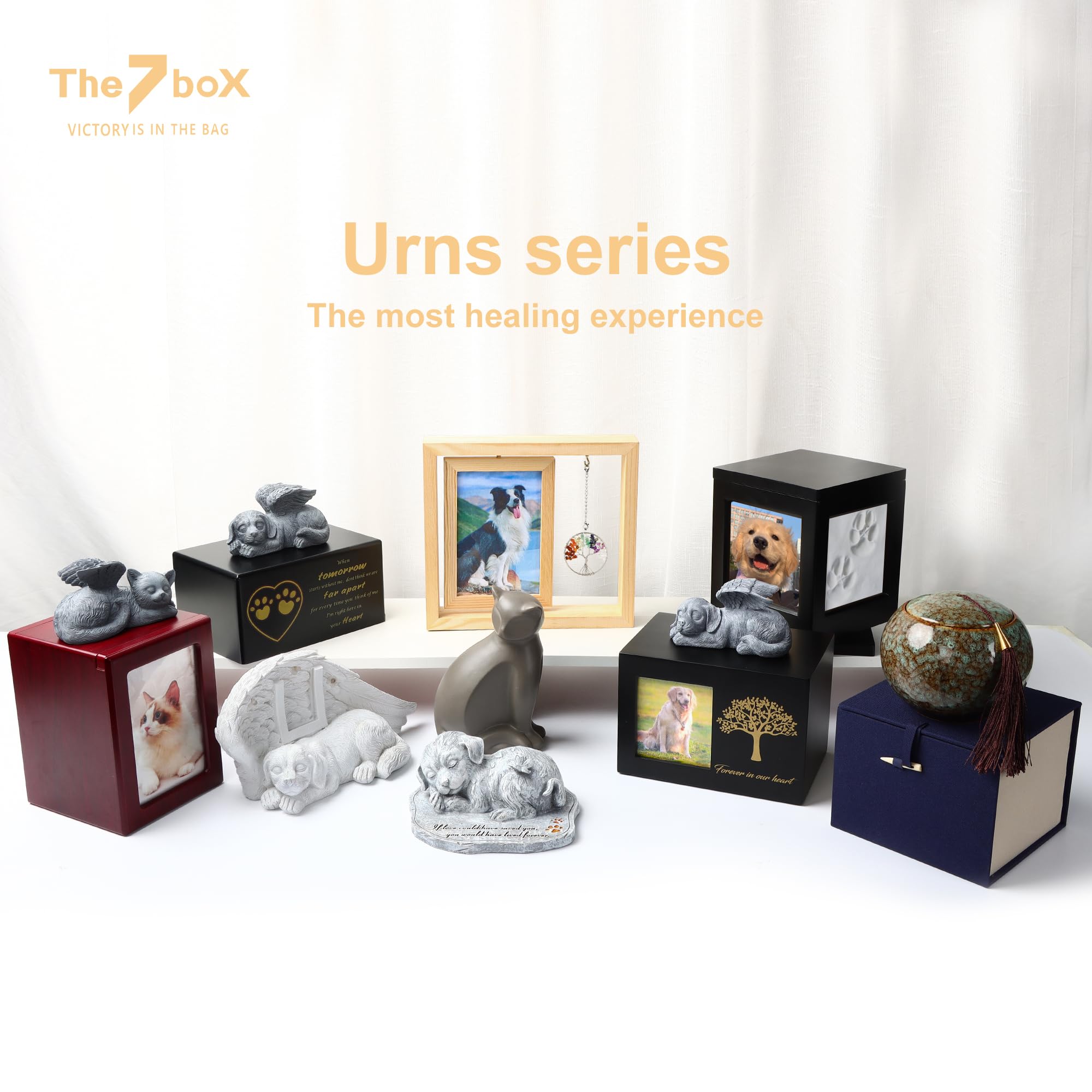 The7boX Pet Urn Dog Ashes Box Wooden Black Dog Urns for Ashes Comes with Dog Angel and Ashes Bag