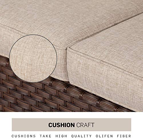 Patiomore 4-Piece Outdoor Furniture Patio Conversation Set All Weather PE Wicker Sofa Set with Glass Coffee Table, Brown