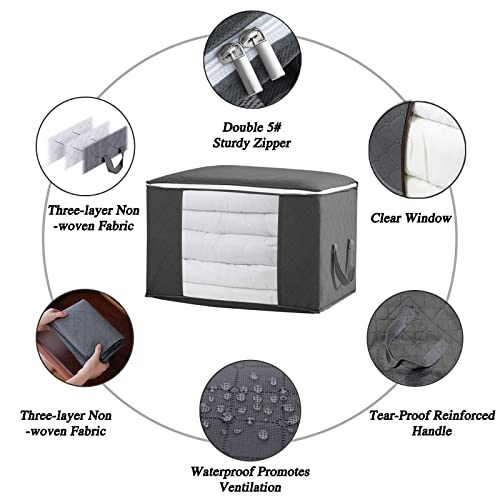 TWUTGAYW 3PCS Clothing Storage Bags with Clear Window, 90L Large Capacity Foldable Storage Bin, Closet Organizers and Storage with Durable Handles Thick Fabric for Comforters Clothes Blanket Wardrobe