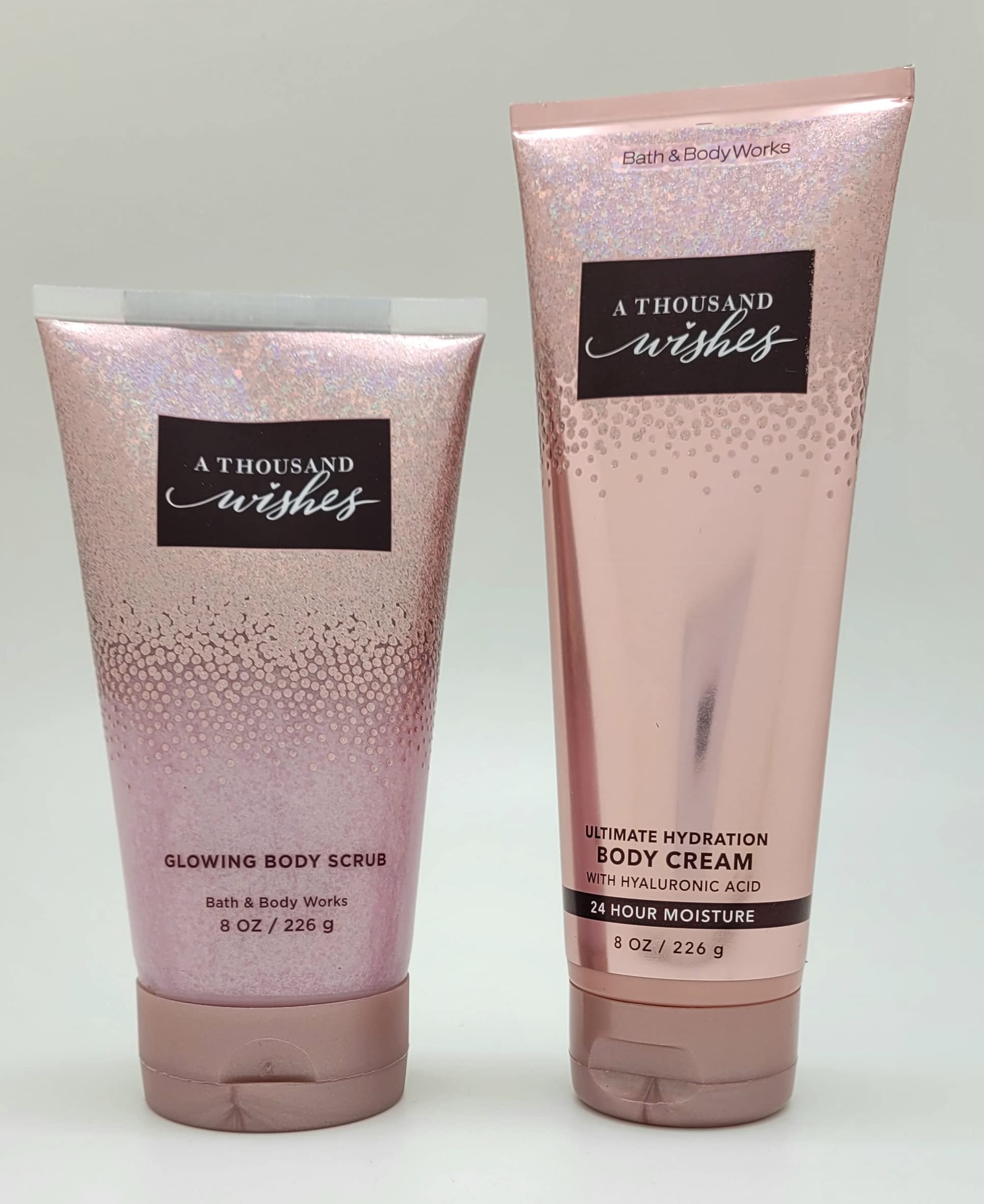Bath & Body Works - A Thousand Wishes - 2 pc Bundle - Ultimate Hydration Body Cream - 8 oz and Glowing Body Scrub - 8 oz