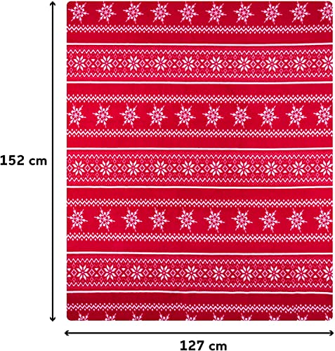 Celebright Christmas Fleece Throw - Large 50 x 60 Inch (127 x 152cm) Fluffy Microfiber Blanket Throw Over for Bed, Sofa, Couch - Plush Snuggly Cosy Winter Warmer - Scandi Nordic Red