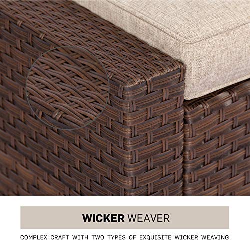 Patiomore 4-Piece Outdoor Furniture Patio Conversation Set All Weather PE Wicker Sofa Set with Glass Coffee Table, Brown