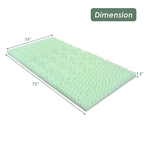 Giantex 3 Inch Mattress Topper, Mattress Pad for All-Night Comfy, 5-Zone Bed Topper, Pressure Relief Mattress, Dorm Foam Topper (Full)