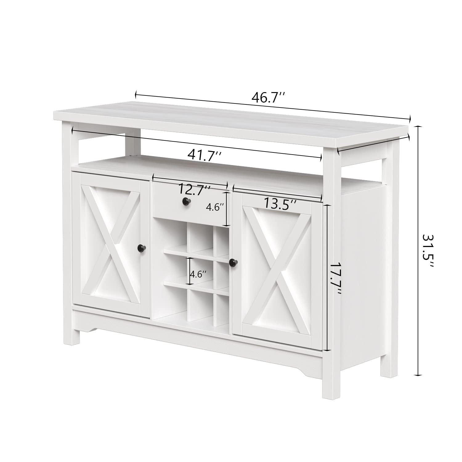 4ever2buy Farmhouse Coffee Bar Cabinet with Storage, White Coffee Bar with Drawer, Kitchen Buffet Cabinet with Barn Door, Wine Bar Cabinet with 9 Wine Racks for Dining, Living Room
