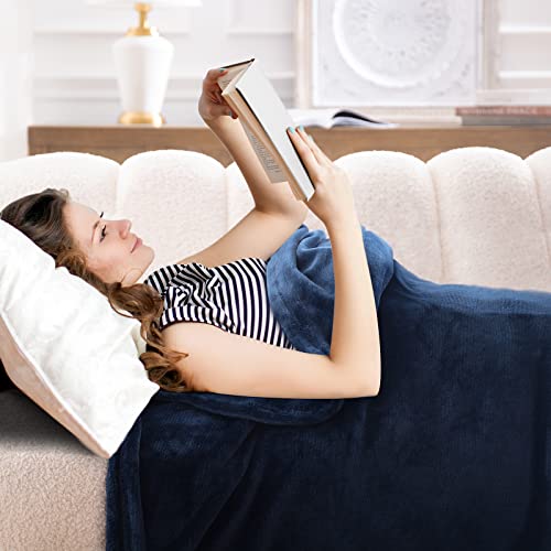 Bertte Plush Fleece Fuzzy Lightweight Super Soft Microfiber Flannel Couch, Bed, Sofa Ultra Luxurious Warm and Cozy for All Seasons Throw Blanket, 50"x60", Navy