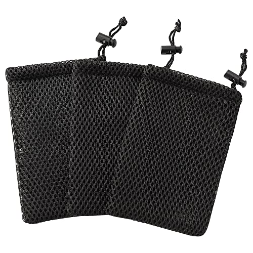 uxcell 3 Pcs Black Pouches, Drawstring Storage Bag, Thick Nylon Mesh Pouch Small Storage Bag