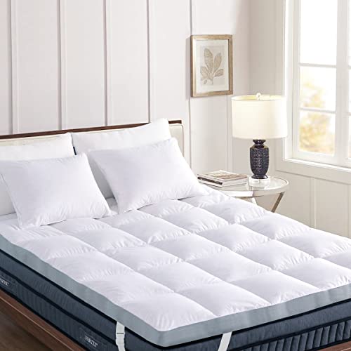 subrtex Feather Mattress Topper Queen, Bed Mattress Topper, Breathable Mattress Pad Overfilled with Soft White Goose Down (60"x80")