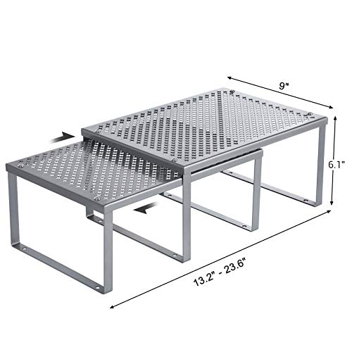 SONGMICS Cabinet Shelf Organizers, Shelf Organizer, Countertop Organizer, Shelf Riser, Stackable, Expandable, Set of 2 Metal Kitchen Counter Shelves, Silver UKCS01SV