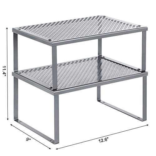 SONGMICS Cabinet Shelf Organizers, Shelf Organizer, Countertop Organizer, Shelf Riser, Stackable, Expandable, Set of 2 Metal Kitchen Counter Shelves, Silver UKCS01SV