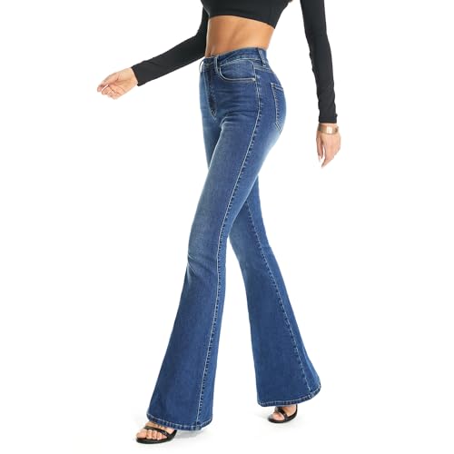 FLYING BANANA Women's Totally Shaping Curvy Strtchy Bootcut Flare Denin Jeans (Blue, 8)
