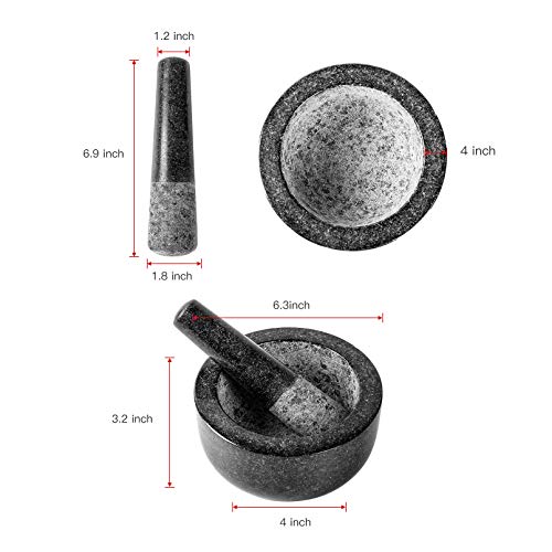 6.3 Inch 3 Cup Mortar and Pestle, Large Heavy Mortar and Pestle Set, Guacamole Mortar and Pestle, Molcajete Large Black Mortar and Pestle and Mortar Guacamole Mortar and Pestle Granite
