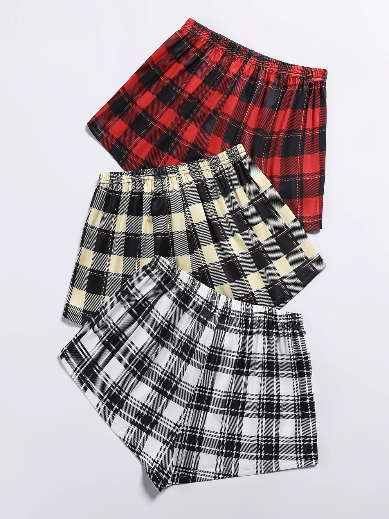 Verdusa Women's Plaid Print Elastic Waist Pajama Bottom Sleepwear Lounge Short Red Black White S