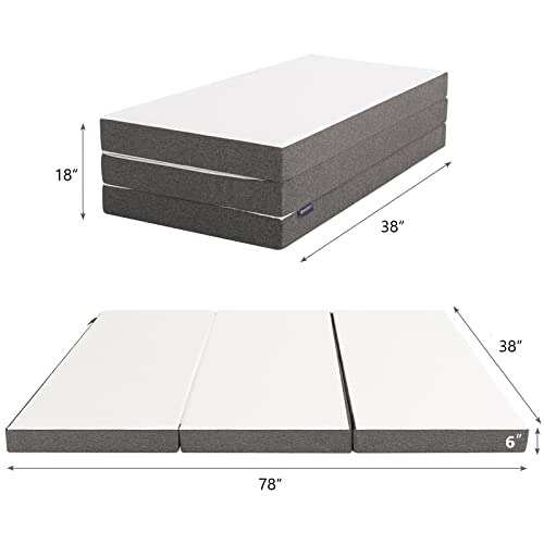 Molblly Folding Mattress, 6 inch Tri-Folding Memory Form Mattress, Portable Trifold Mattress with Washable Cover, Non-Slip Bottom Camping Mattress, Twin XL Size - 78"x38"x6"
