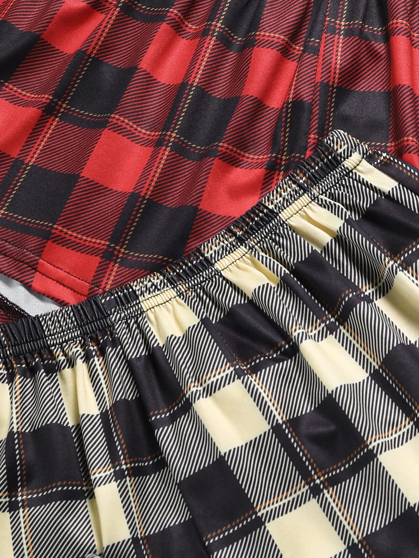 Verdusa Women's Plaid Print Elastic Waist Pajama Bottom Sleepwear Lounge Short Red Black White S
