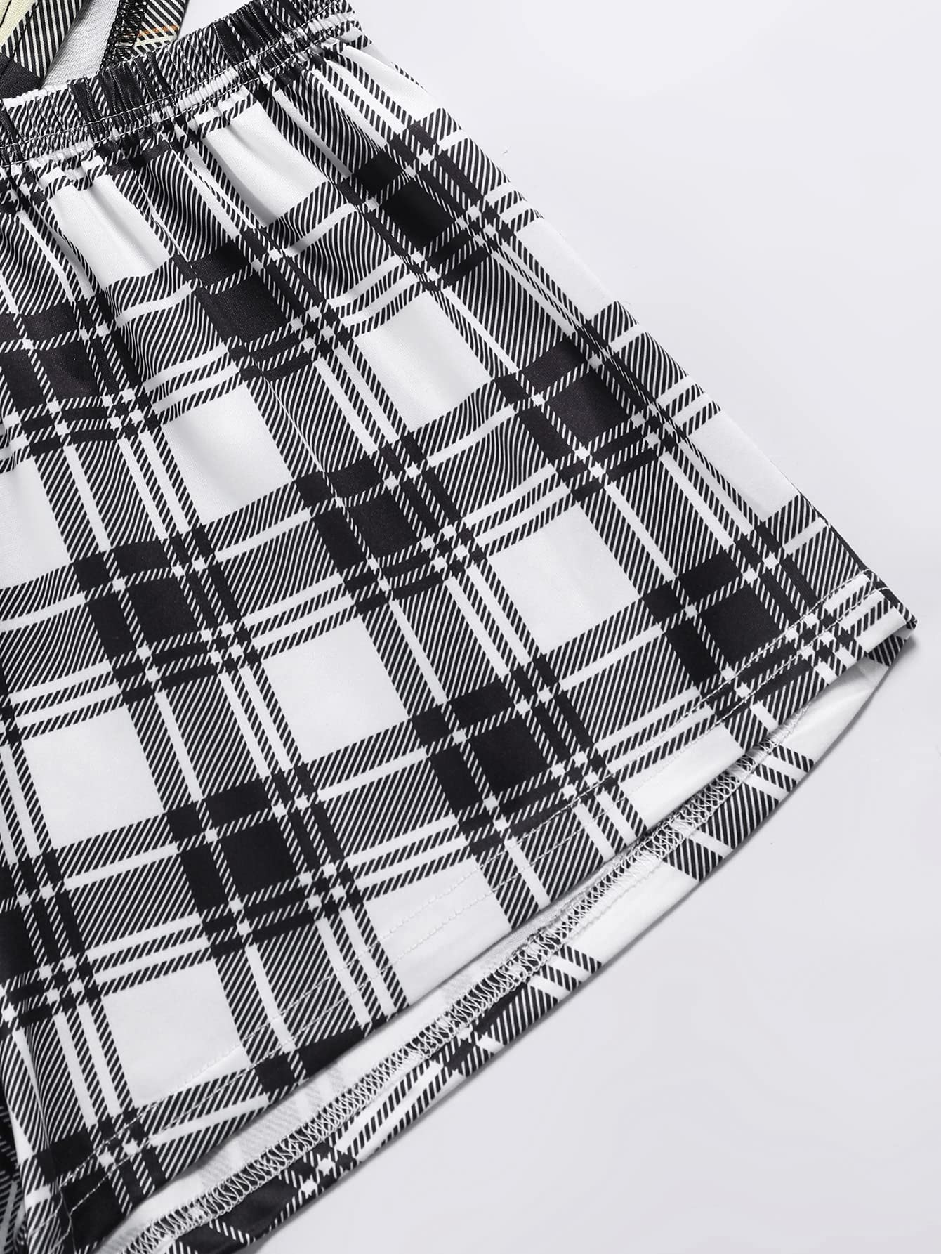 Verdusa Women's Plaid Print Elastic Waist Pajama Bottom Sleepwear Lounge Short Red Black White S