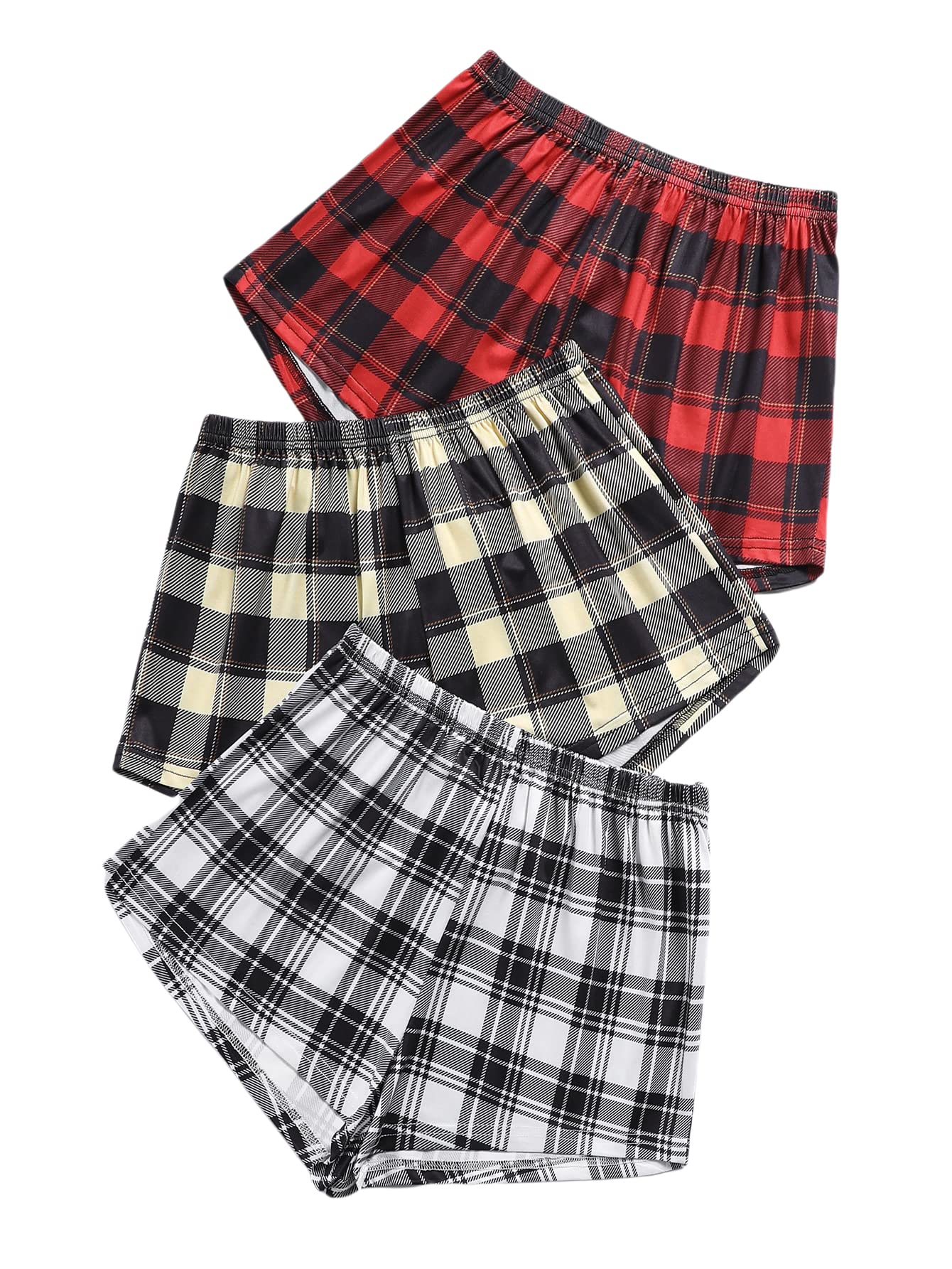Verdusa Women's Plaid Print Elastic Waist Pajama Bottom Sleepwear Lounge Short Red Black White S